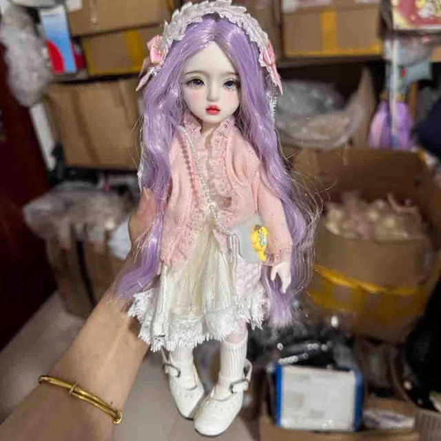 FULL SET 1/6 BJD Doll Girl Ball Joints Doll Face Makeup Purple Wig ...