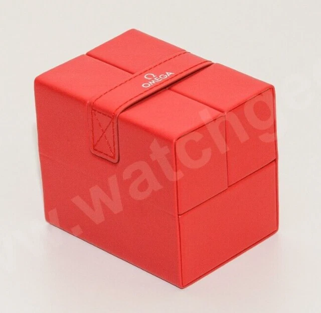 GENUINE OMEGA RED Leather Watch Box Travel Service Case with Cushion ...