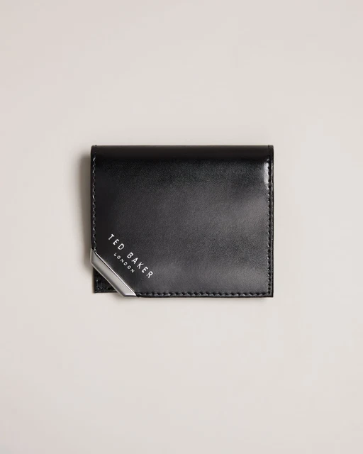 TED BAKER MENS Bifold Leather Card Wallet In Black with Corner Detail ...