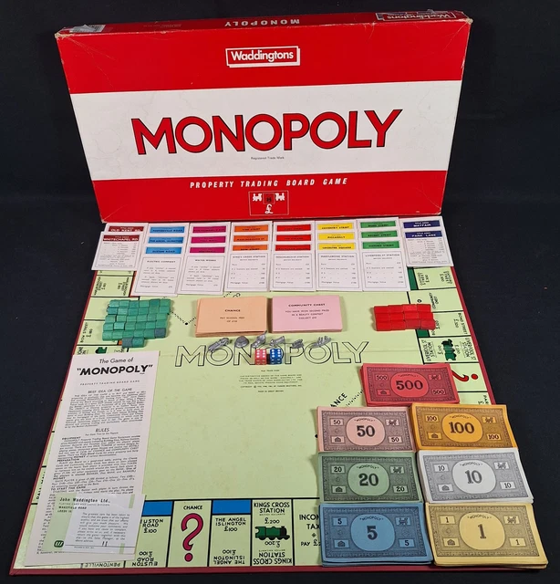 VINTAGE MONOPOLY BOARD Game Waddingtons Red Long Box Version Complete £ ...