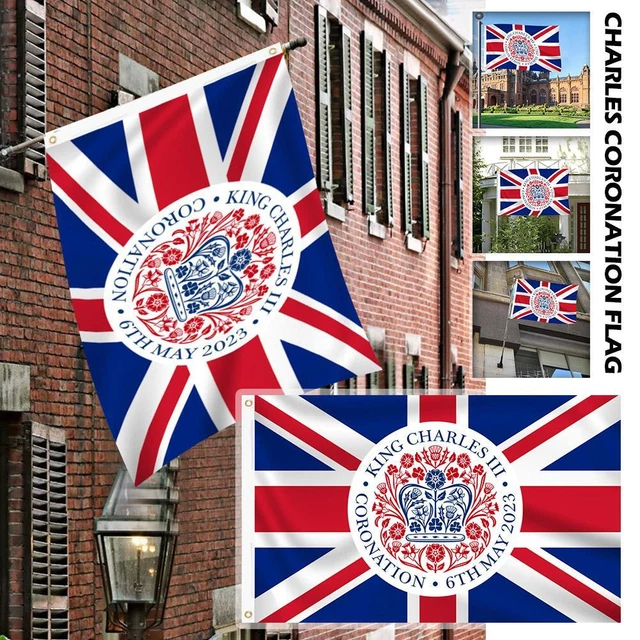 CORONATION FLAG 5X3 Official Logo King Charles III Emblem Souvenir ...