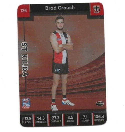 2023 AFL TEAMCOACH Silver St Kilda Brad Crouch Card # 126 $1.00 ... 2023 AFL TEAMCOACH Silver St Kilda Brad Crouch Card # 126 $1.00 ...