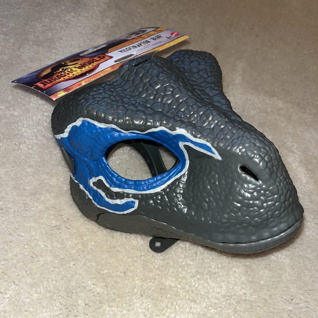 JURASSIC WORLD VELOCIRAPTOR Blue Dinosaur Mask Moveable Jaw Raptor ...