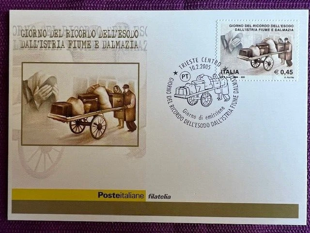 ITALY 2005 POSTCARD FDC EXODUS FROM ISRIA DALMAZIA RIVER cancel TRIESTE ...