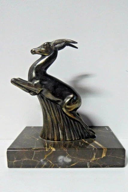 CAST METAL STATUE Bronze Art Deco Leaping Gazelle Deer Antelope ...
