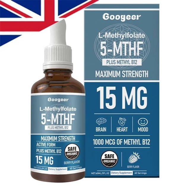 UK LIQUID VITAMINS Folate Supplement L-Methyl Folate 5-MTHF Drops 1000 ...