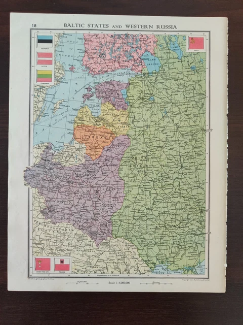 VINTAGE ORIGINAL Map-Baltic States & Western Russia-General Map-1930 ...
