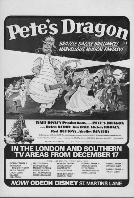 FILM MAGAZINE ADVERT Pete's Dragon Helen Reddy Jim Dale Shelley Winters ...