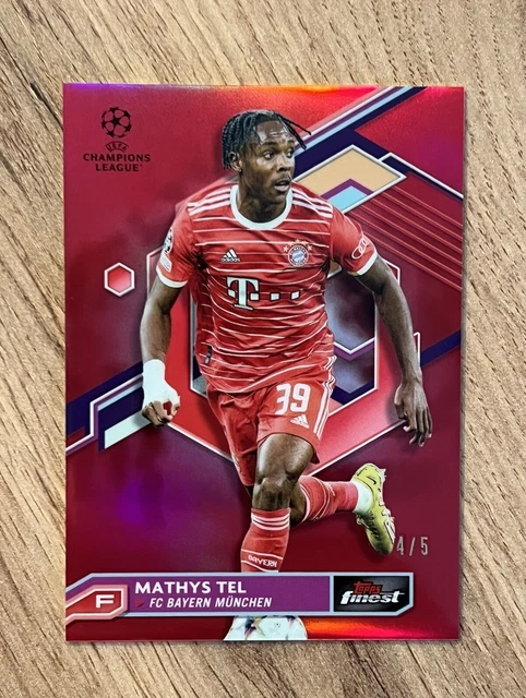 2022-23 TOPPS FINEST UEFA #15 réfracteur rouge Mathys Tel /5 SSP Bayern ...