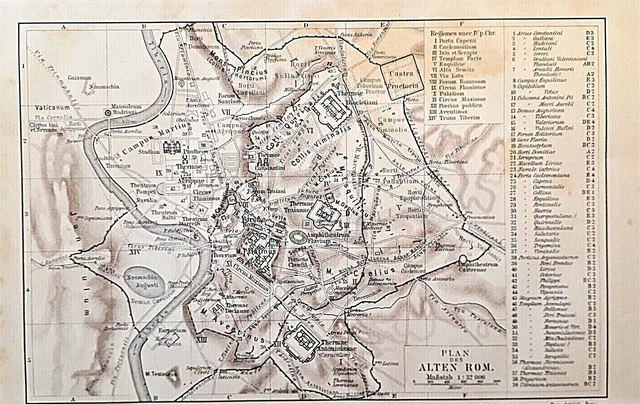 ALTE LITHOGRAPHIE, PLAN des Alten Rom , ca.1920, Landkarte, Kaiserforen ...