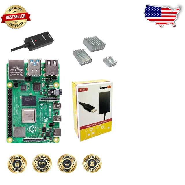 RASPBERRY PI 4 Model B 4GB RAM Kit: USB-C Power Supply & Noise Filter ...