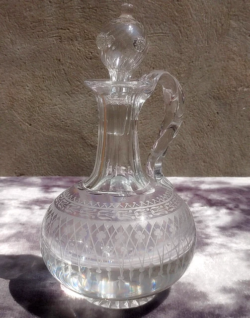 ANTIQUE VICTORIAN ROPE Twist Handle Etched Glass Claret Carafe Decanter ...
