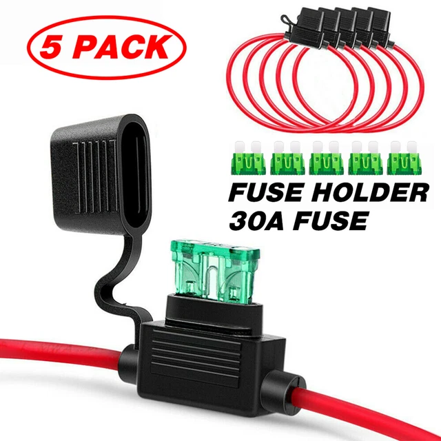 12 GAUGE CABLE Standard Fuse Blade 30A Inline Fuse Holder Truck Boat ...
