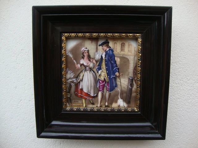 TABLEAU PORCELAINE D'ART de LIMOGES scène monarchie bourgeoise le temps ...