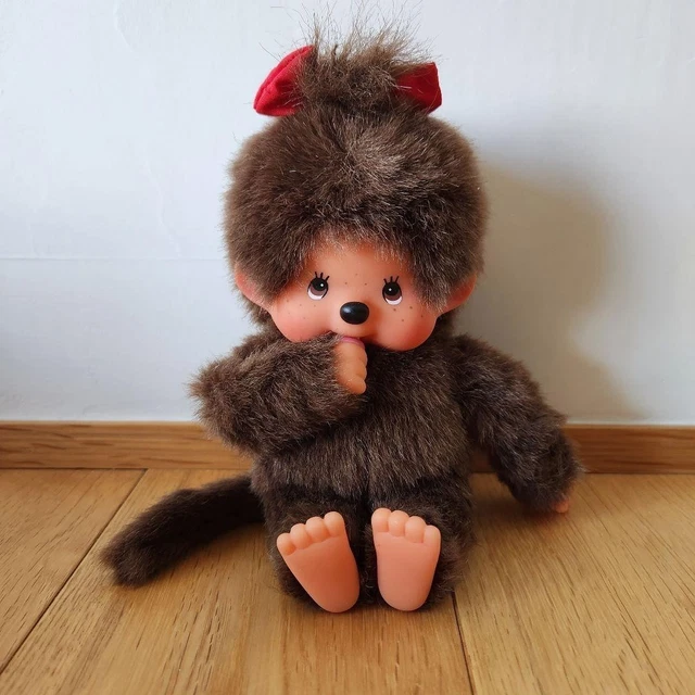 RARE MONCHHICHI PLUSH Toy Stuffed Animal H19cm Red Big Ribbon Girl ...
