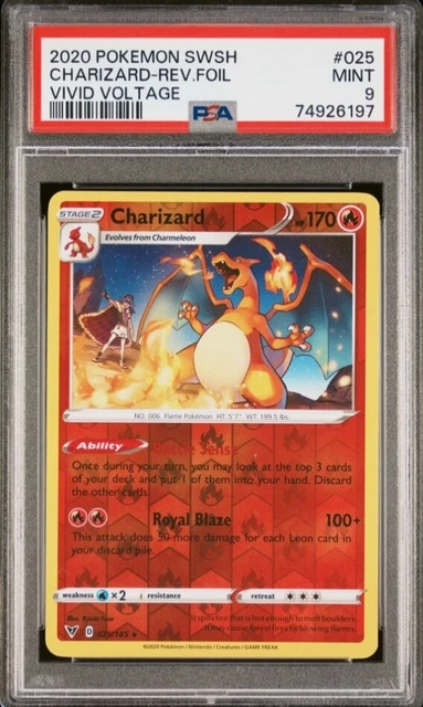 2020 POKEMON SWSH Vivid Voltage CHARIZARD Rev Holo 025/185 PSA MINT 9 ...