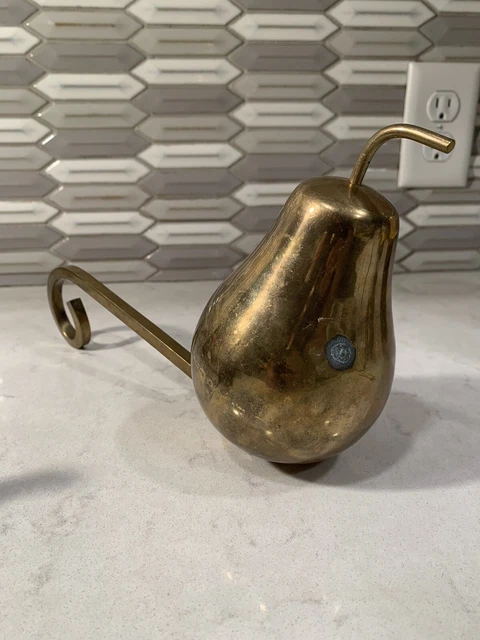VINTAGE SOLID BRASS Pear Shaped Stocking Holder Long Arm Gold Finish ...