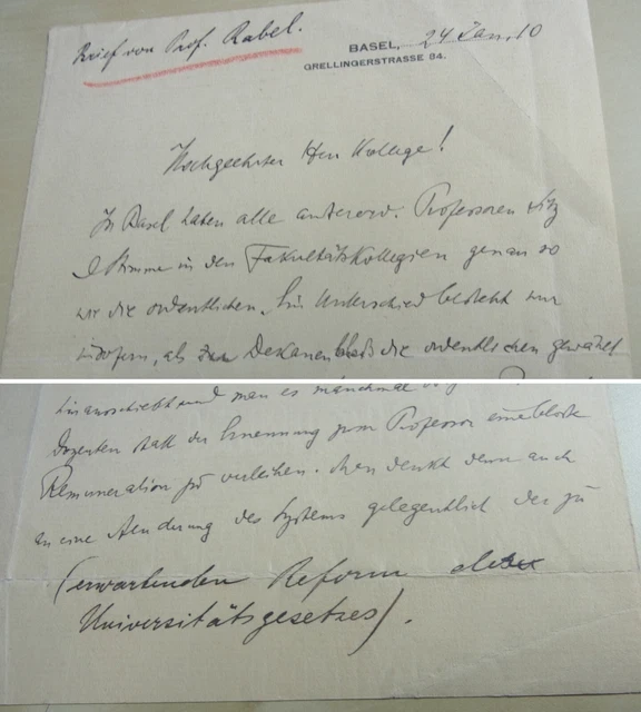 AVOCAT PROF. ERNST Rabel (1874-1955): Brief Basel 1910, Sur Université ...