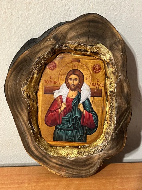 JESUS CHRIST THE Good Shepherd Wooden From Greek Olive Tree Icon ...