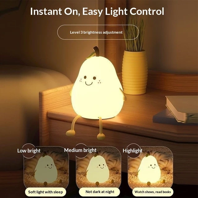 USB PEAR SILICONE Night Light - 3-Speed Warm Glow Tap Lamp-Sleep ...