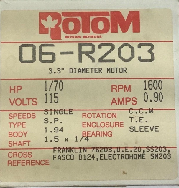 ROTOM 06-R203 EXHAUST Fan & Blower Motor (Ships To USA and CAN) $87.13 ...