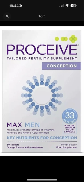 PROCEIVE MAX MEN Tailored Fertility Supplements Conception 30 Sachet ...