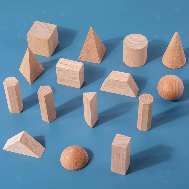 15 PIÈCES DE solides géométriques en bois, formes 3D, jouets à empiler pour enfa EUR 17,74 ...