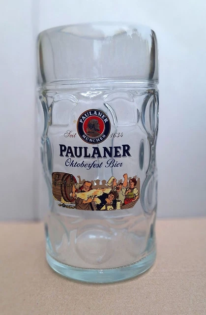1 LITER MASSKRUG Glas Brauerei Paulaner Bräu München BIerkrug ...