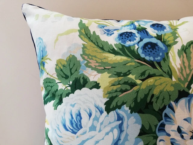 SANDERSON STAPLETON PARK Traditional Floral Cotton & Blue Velvet ...