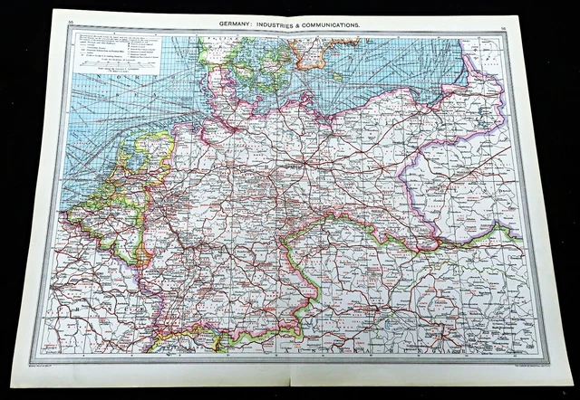 ANTIQUE MAP OF Germany German Railway Network Industry Steamship Routes ...