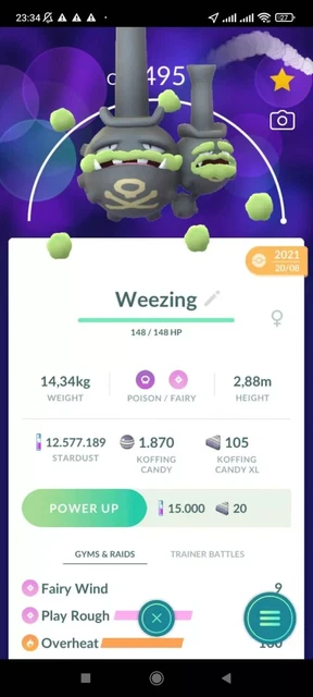 POKÉMON GO -WEEZING Galarian 3Moveset CP under 2500-PVP Ultra League- T ...