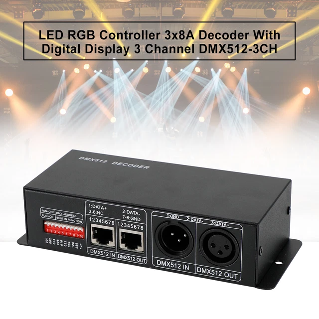 LED RGB CONTROLLER 3x8A Decoder With Digital Display 3 Channel DMX512 ...