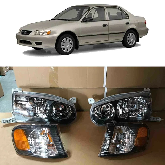 JDM BLACK HEADLIGHTS for 2001 2002 Toyota Corolla Corner Signal Lamps ...