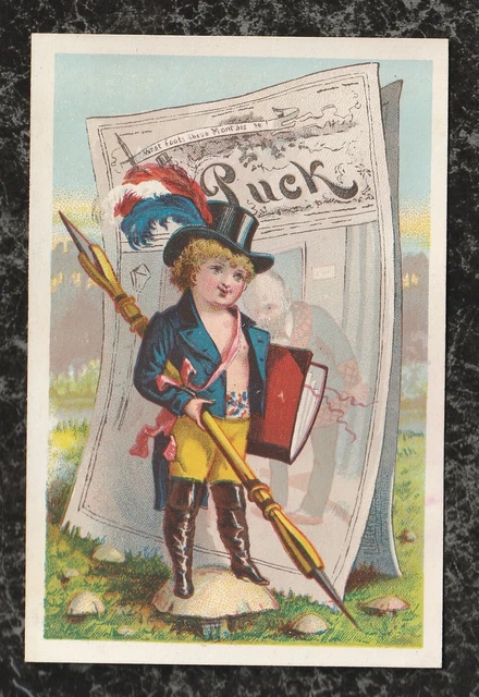 VICTORIAN STOCK CARD Puck Magazine Trademark Bare Chested Boy in Top ...