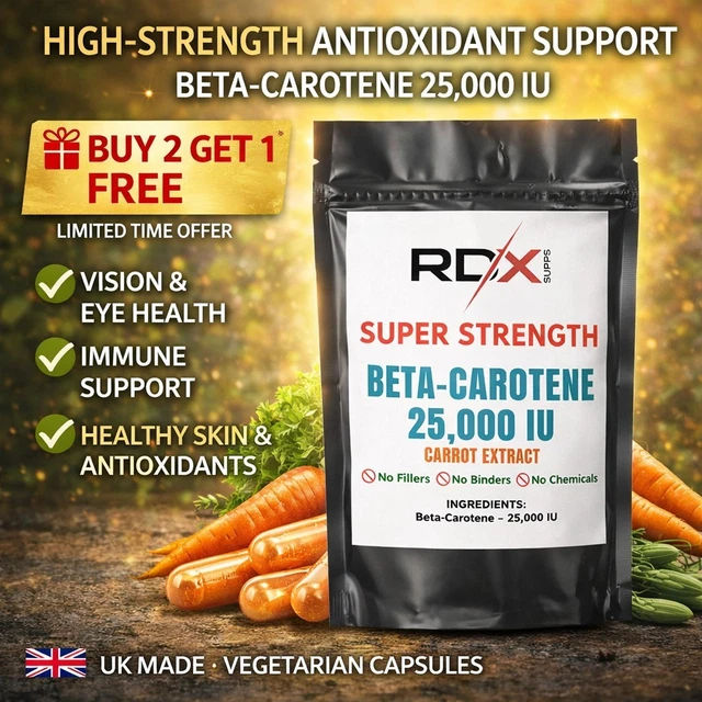 BETA CAROTENE 25000 IU | Vegan Capsules | High Strength Antioxidant ...