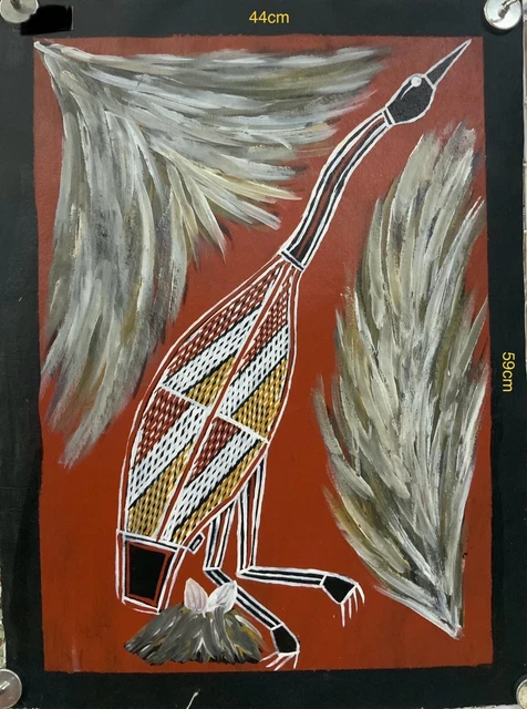 ERIC DJORLOM ABORIGINAL Artist Painting EGRET BIRD 44x59cm EUR 59,88 ...