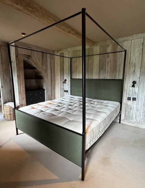 FOUR POSTER BED Super King Metal Black Green Upholstered Original Bed ...