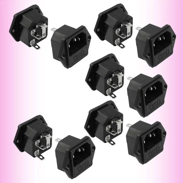 10 X IEC C14 Male Power Inlet Panel Socket Black AC 250V 10A w Fuse ...