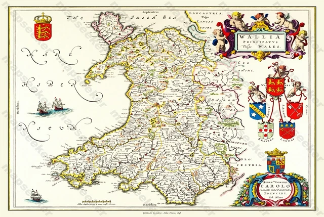 OLD MAP OF WALES 1648 BY BLAEU 30" x 20" PHOTOGRAPHIC PRINT £28.00 ...