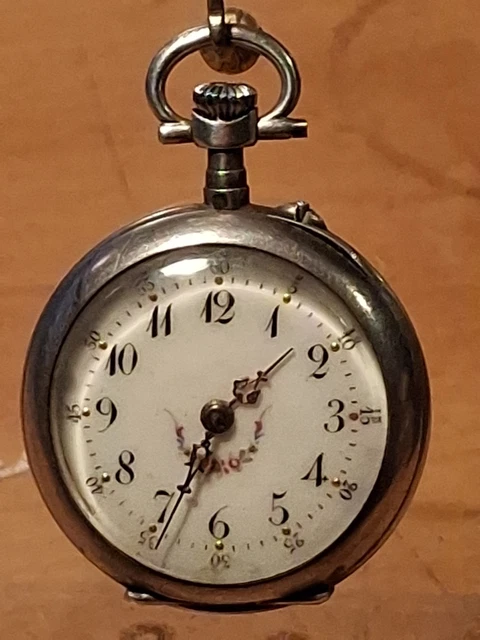 MONTRE GOUSSET COL 1900 argent massif boitier gravé fleur Art Nouveau ...