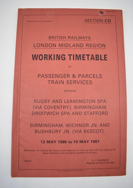 BRITISH RAILWAYS (LM) Working Timetable Passenger Parcel 1986-87 ...