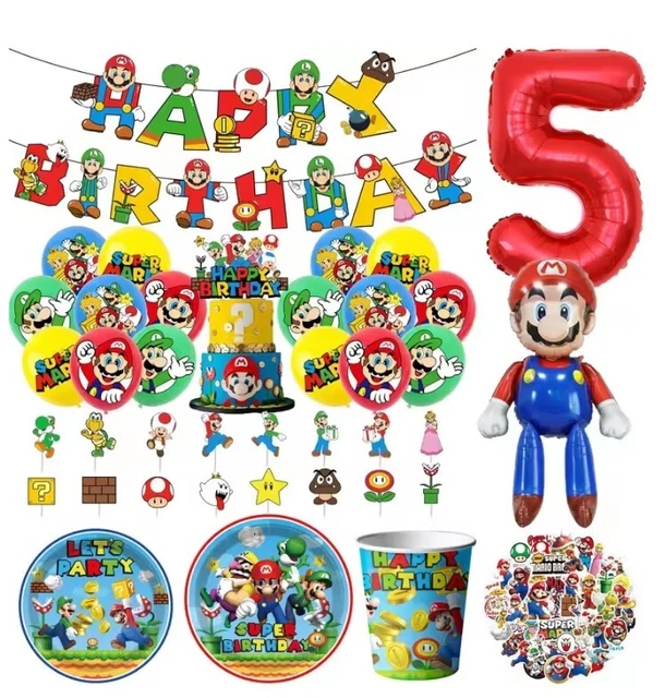SUPER MARIO BIRTHDAY Decoration Cartoon Cake Topper Balloon Party ...