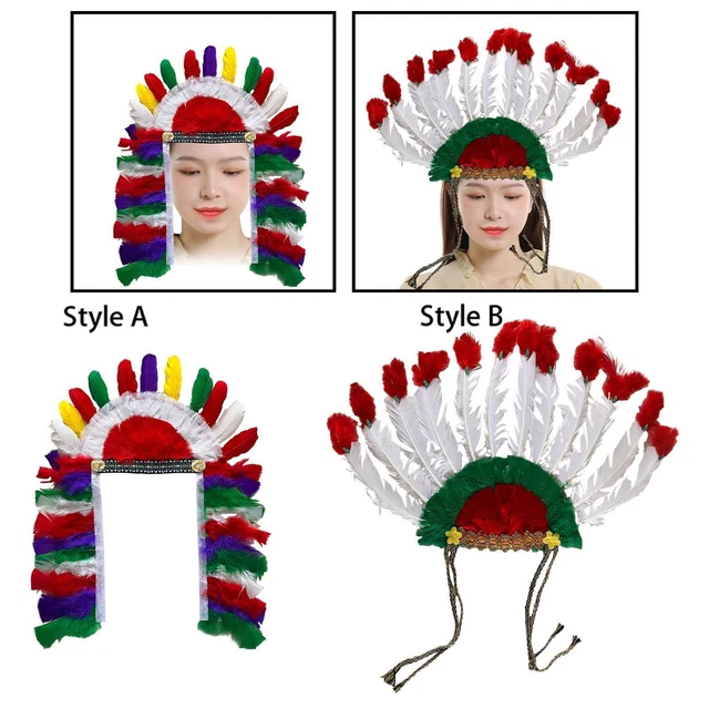 FEATHER HEADDRESS HAT American Chief Indian Native Hat Headband for ...