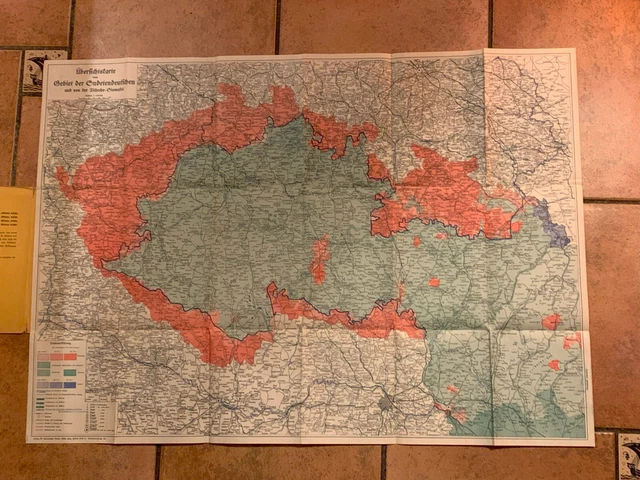 ORIGINE ENORME MAPPA panoramica del territorio dei tedeschi dei Sudeti ...
