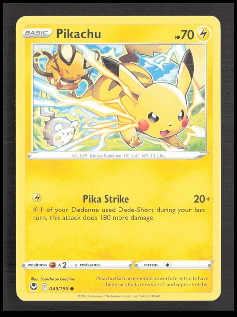 PIKACHU 049/195 COMMON SWSH12: Silver Tempest Pokemon tcg Card CB-1-2-C ...