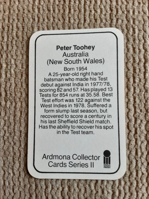 PETER TOOHEY (AUS) - Carta Collezionabile Cricket Firmata Serie #2 Rara ...