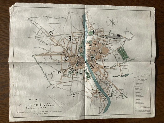 PLAN CARTE LAVAL 1920 - 1/10 000 - 35 cm x 44 cm - tres bon état EUR 12,00 - PicClick FR