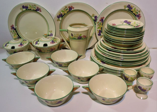 ART DECO DINNER SERVICE ADDERLEY WARE ENA 1930s HAND PAINTED CERAMIC ...