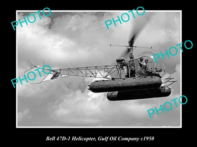 OLD 8X6 HISTORIC AVIATION PHOTO OF BELL 47d-1 HELICOPTER c1950 GULF OIL ...