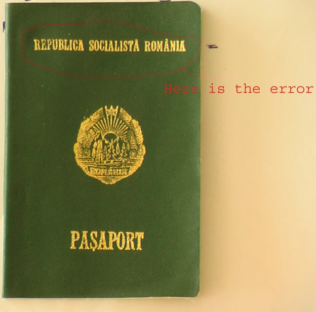 ROMANIAN DOCUMENT WITH a great error in 1990 al the name of country ...